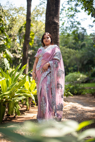 Pink Saree With Silver Embroidery – TheStylease.com